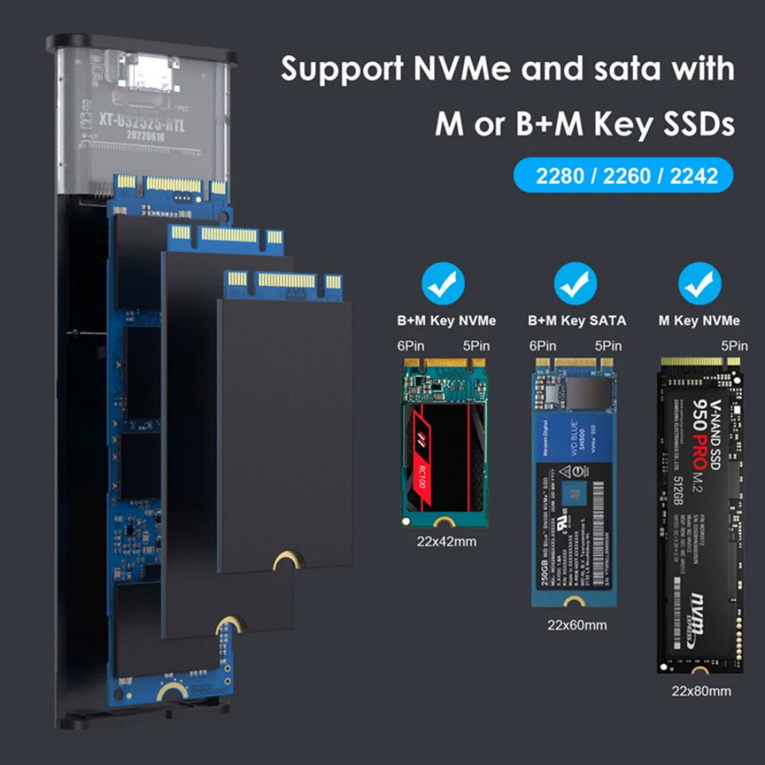 10Gbps NVME & SATA Dual Protocol M.2 to USB M2 SSD Hard Drive Enclosure ...