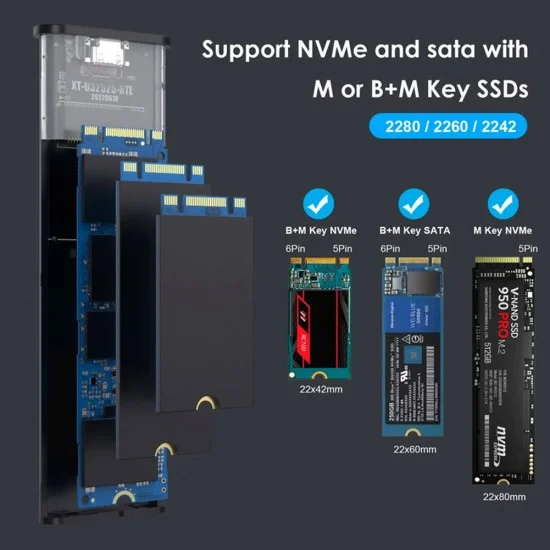 10Gbps NVME & SATA Dual Protocol M.2 to USB M2 SSD Hard Drive Enclosure - DPM.2-NVMeCase